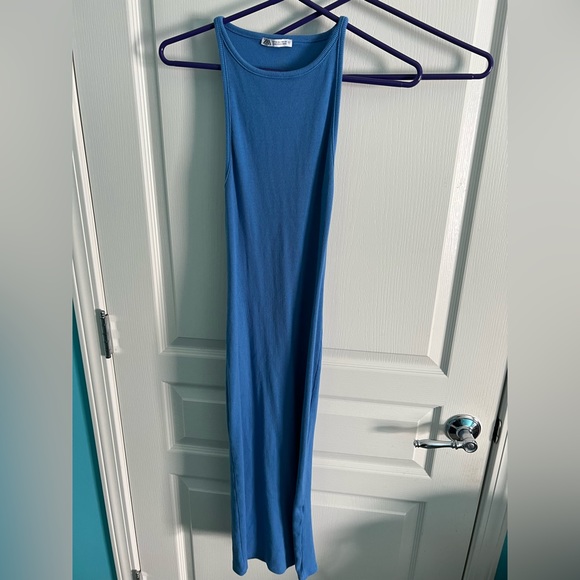 Zara | Dresses | Zara Midi Ribbed Bodycon Blue Dress Medium | Poshmark